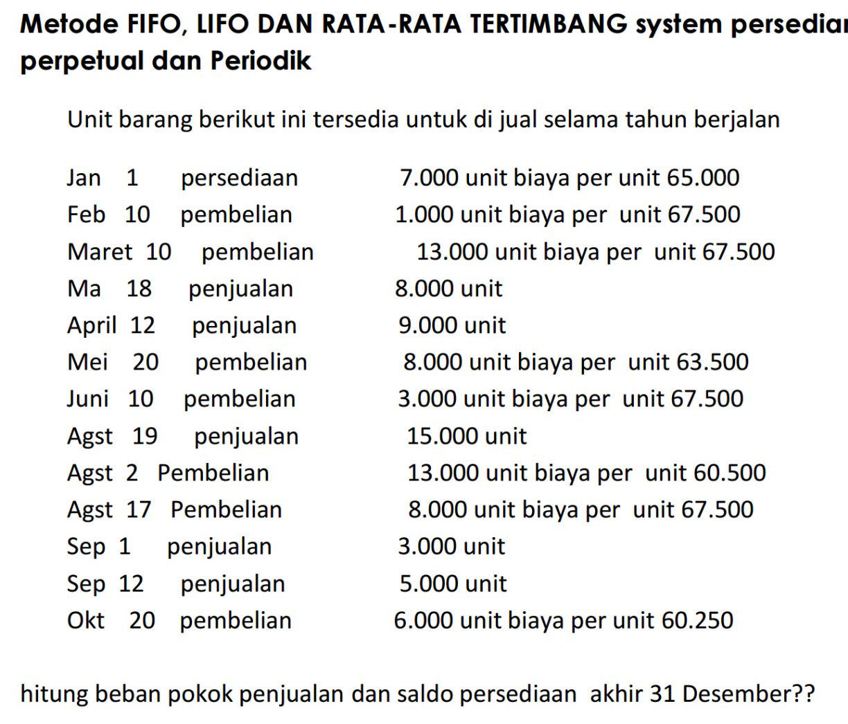 Metode FIFO, LIFO DAN RATA-RATA TERTIMBANG | StudyX