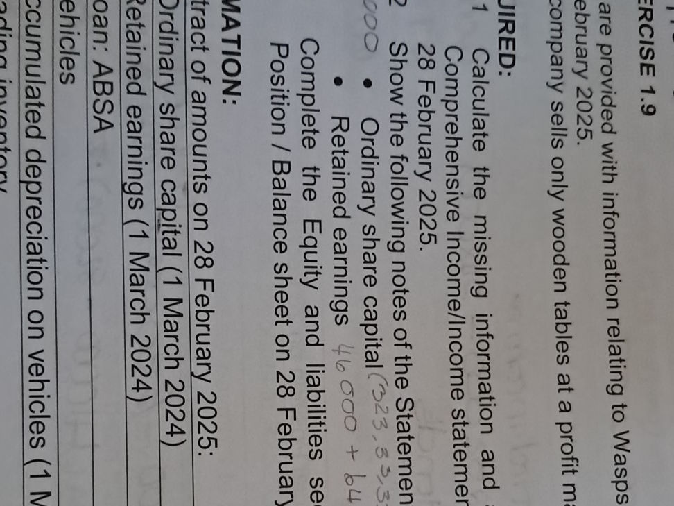 1. Calculate the missing information and | StudyX