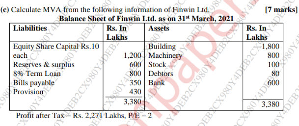 (c) Calculate MVA from the following | StudyX