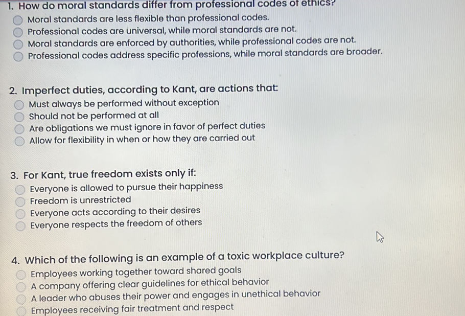 1. How do moral standards differ from | StudyX