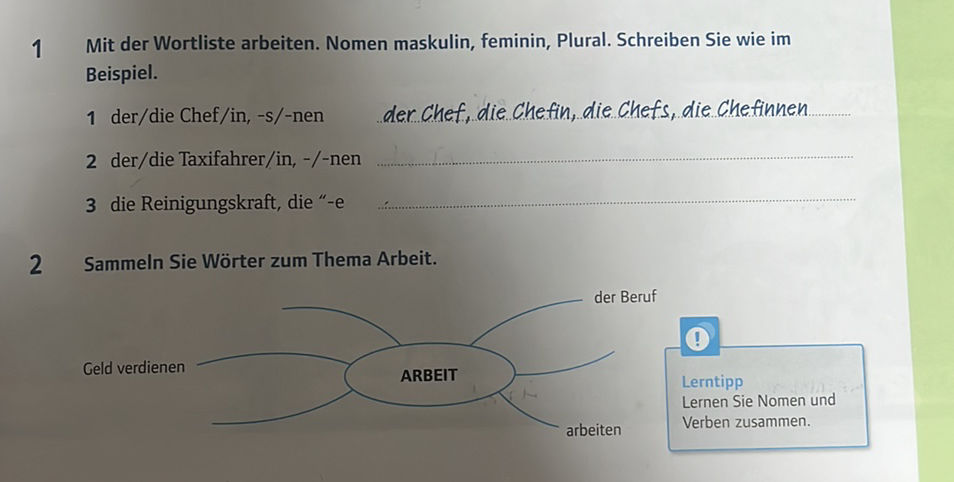 1 Mit der Wortliste arbeiten. Nomen | StudyX