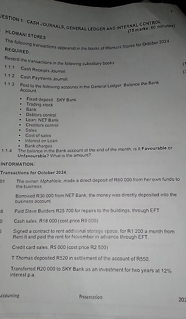 QUESTION 1: CASH JOURNALS, GENERAL LEDGER | StudyX