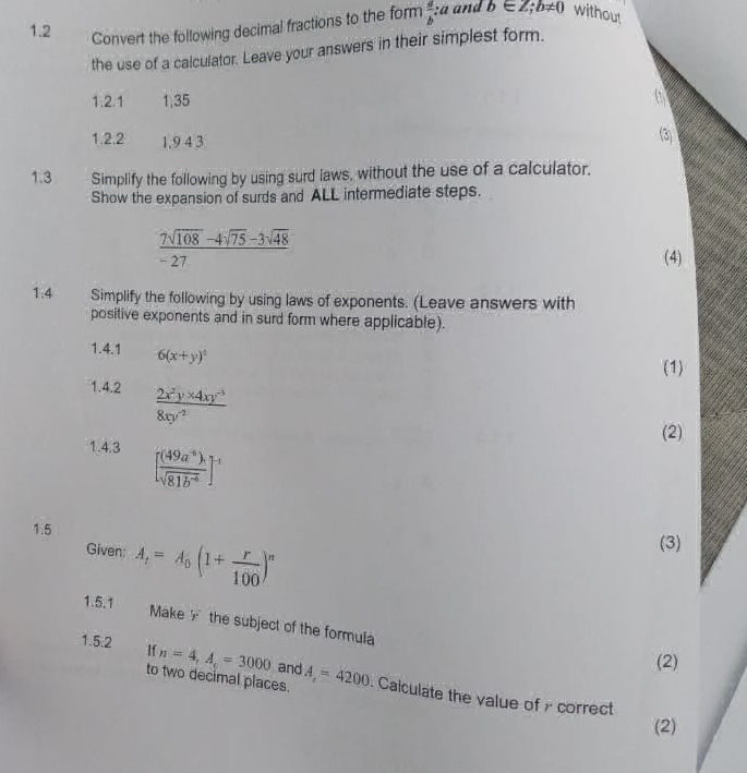1.2 Convert the following decimal fractions | StudyX