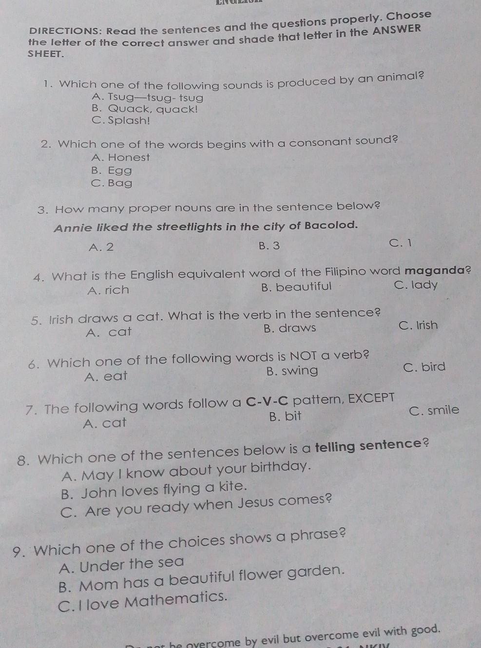 DIRECTIONS: Read the sentences and the | StudyX