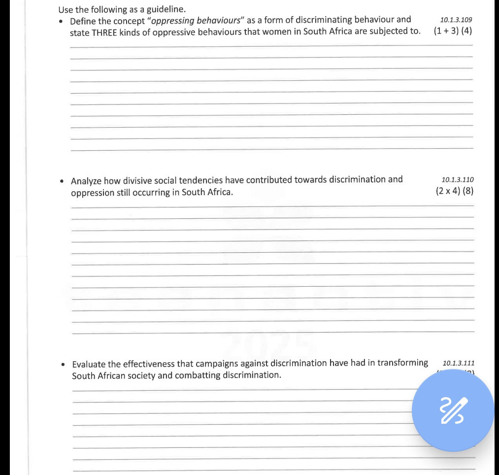 Define the concept "oppressing behaviours" | StudyX