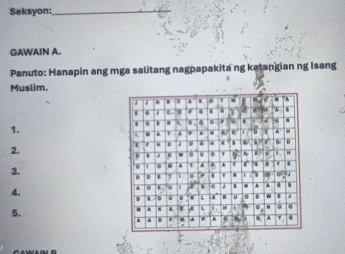 GAWAIN A. Panuto: Hanapin ang mga salitang | StudyX