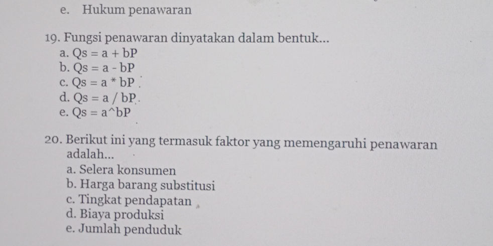 19. Fungsi penawaran dinyatakan dalam | StudyX