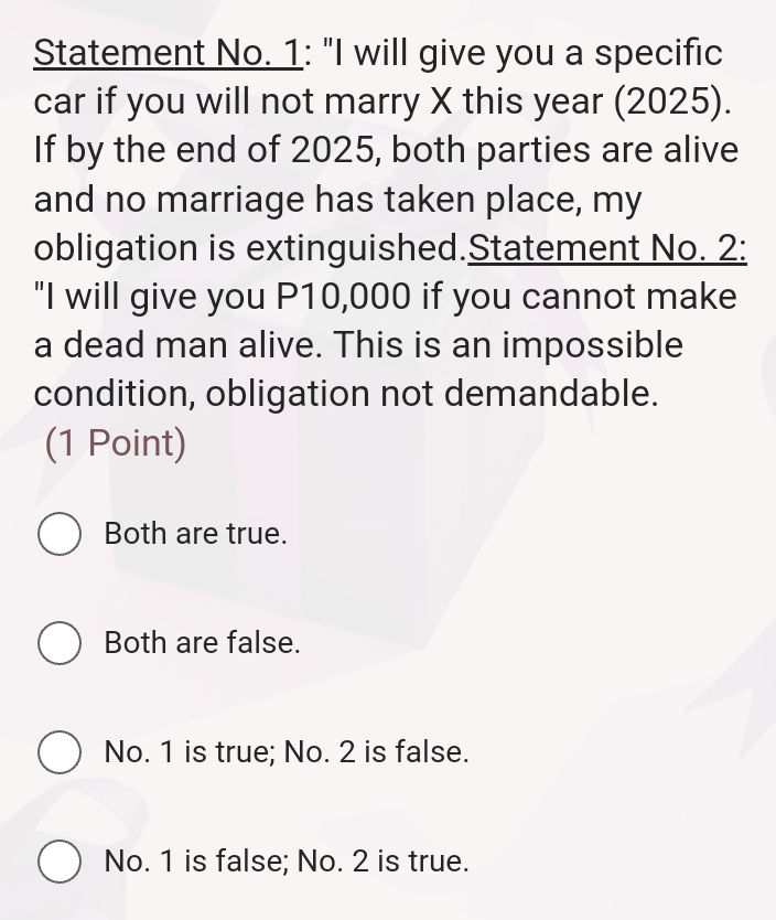 Statement No. 1: "I will give you a specific | StudyX