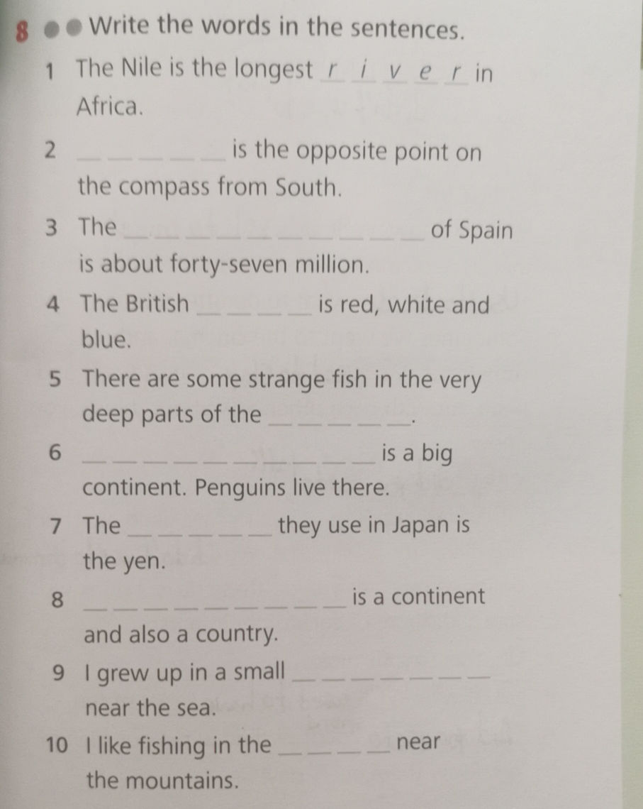 Write the words in the sentences. 1 The | StudyX