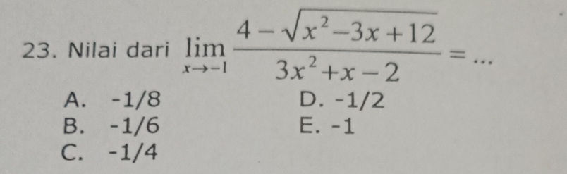 23. Nilai dari $_{x -1} {4 - {x^2 - 3x + | StudyX