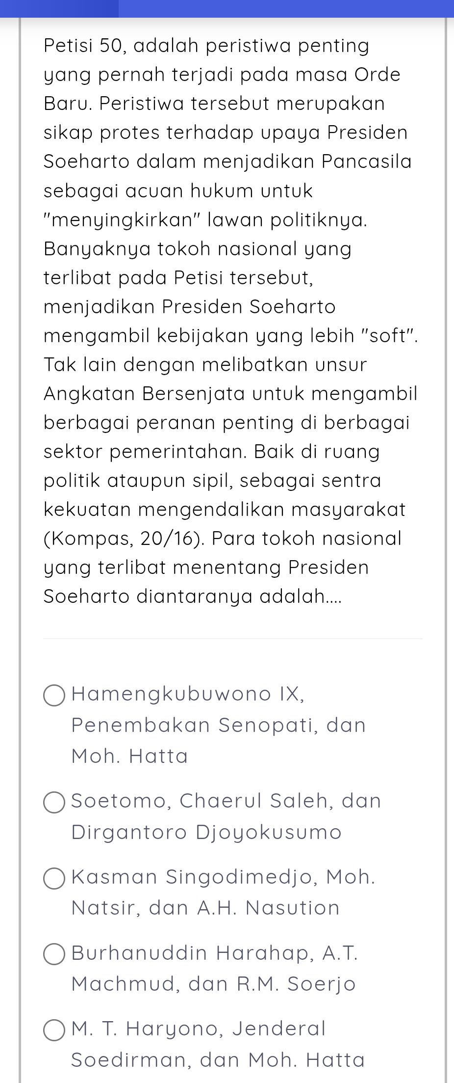 Petisi 50, adalah peristiwa penting yang | StudyX