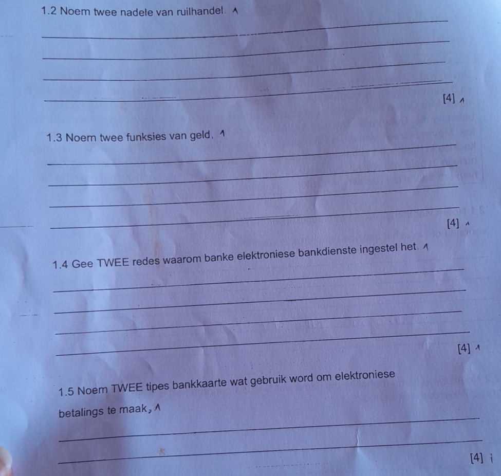 1.2 Noem twee nadele van ruilhandel. A 1.3