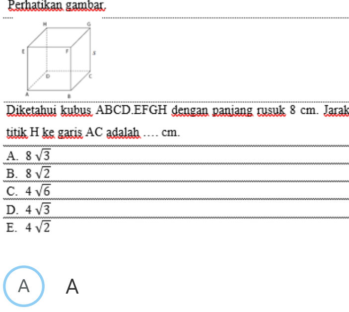 Perhatikan gambar. Diketahui kubus ABCDEFGH | StudyX