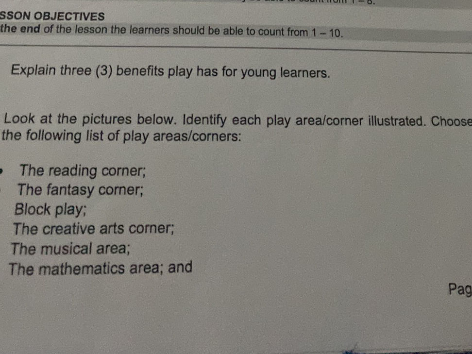 Explain three (3) benefits play has for | StudyX