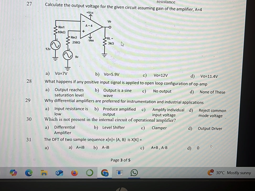 27 Calculate the output voltage for the | StudyX