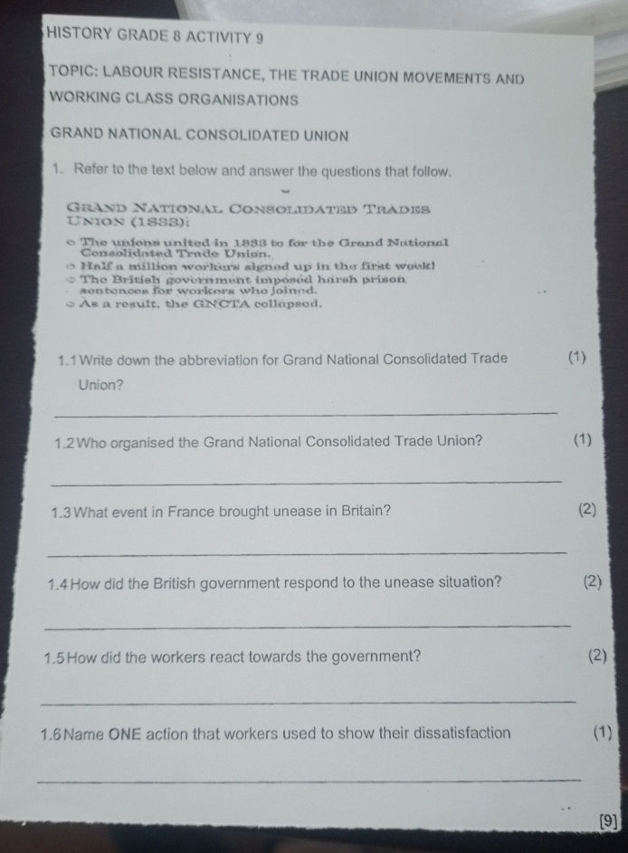 GRAND NATIONAL CONSOLIDATED TRADES UNION | StudyX