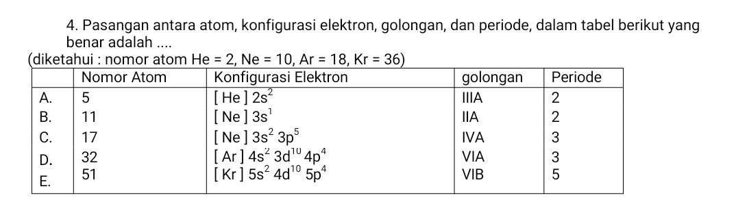 4. Pasangan antara atom, konfigurasi | StudyX