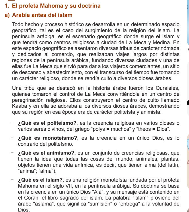 1. El profeta Mahoma y su doctrina a) | StudyX