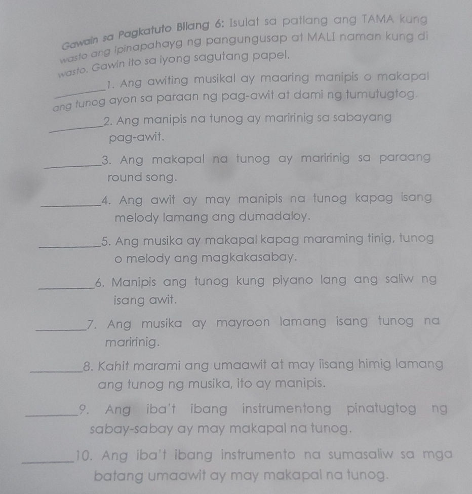 Gawain sa Pagkatuto Bilang 6: Isulat sa | StudyX