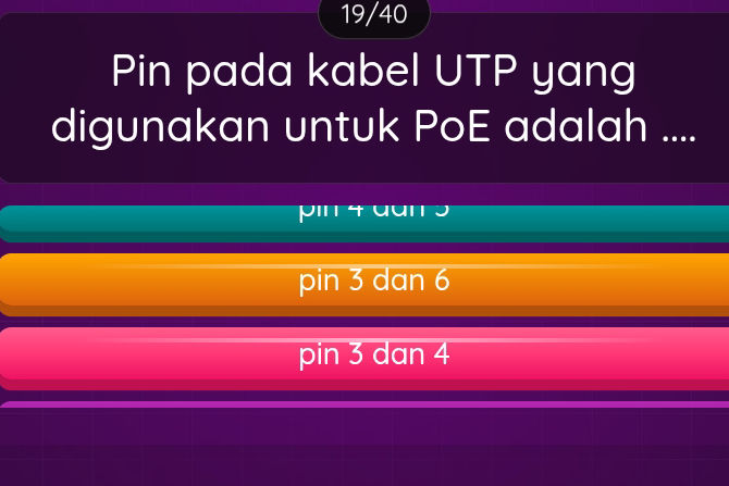 Pin pada kabel UTP yang digunakan untuk PoE | StudyX