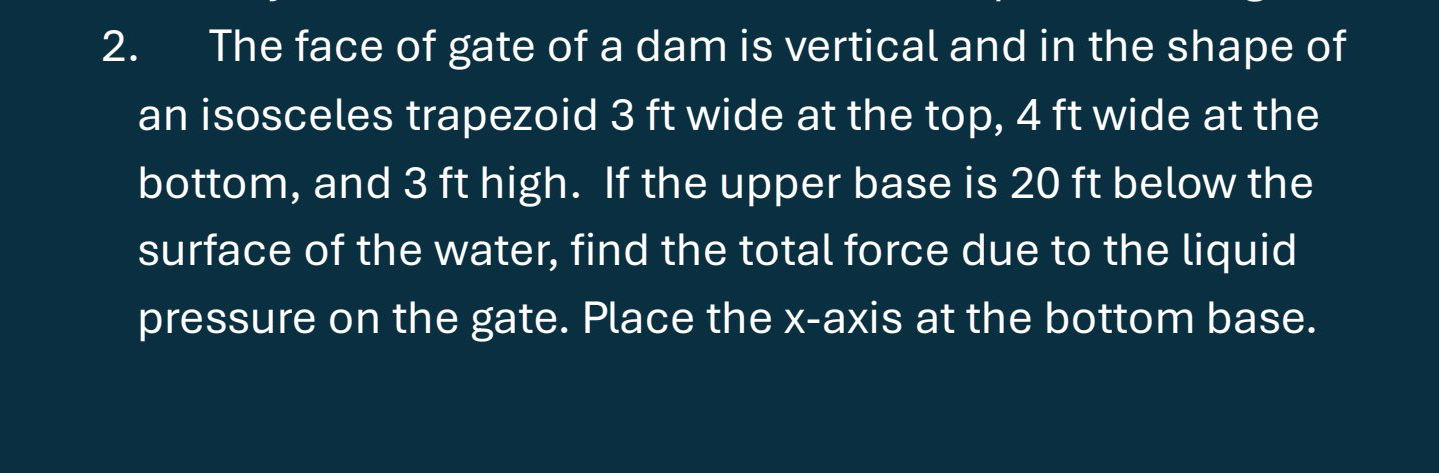 2. The face of gate of a dam is vertical and | StudyX