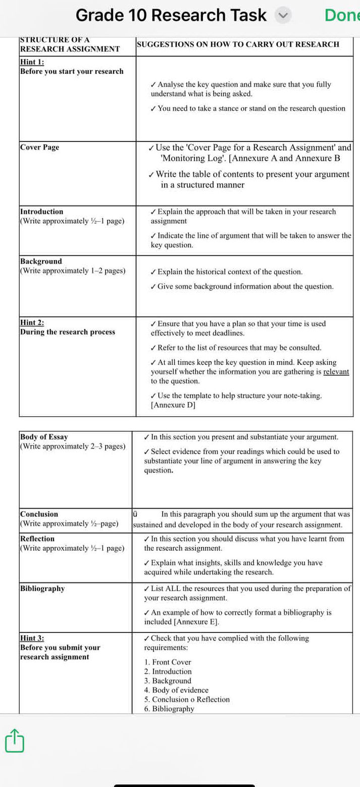 ## Grade 10 Research Task | STRUCTURE OF A | StudyX