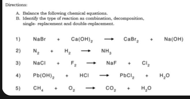Directions: A. Balance the following | StudyX