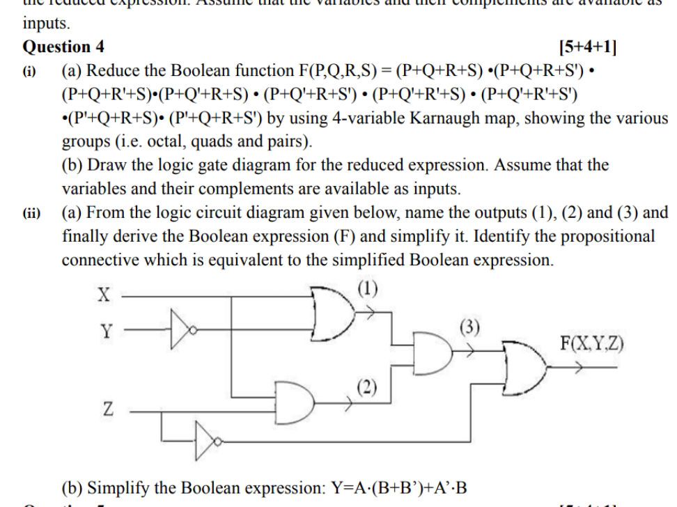 Question 4 (i) (a) Reduce the Boolean