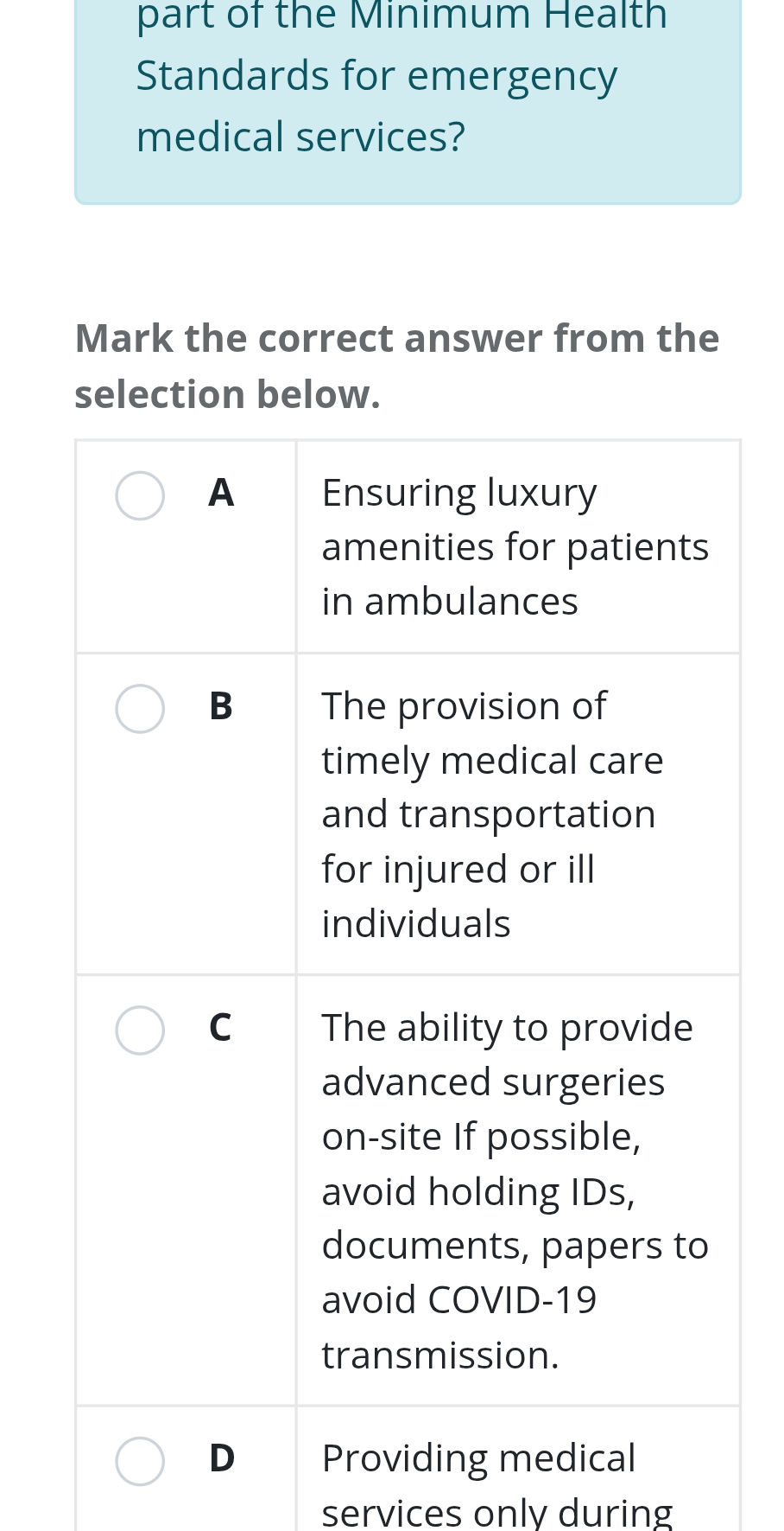 What part of the Minimum Health Standards | StudyX