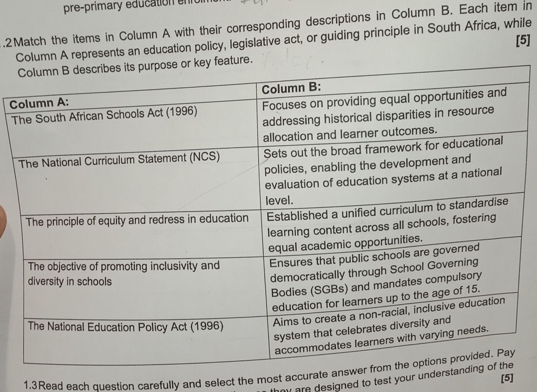 .2 Match the items in Column A with their | StudyX