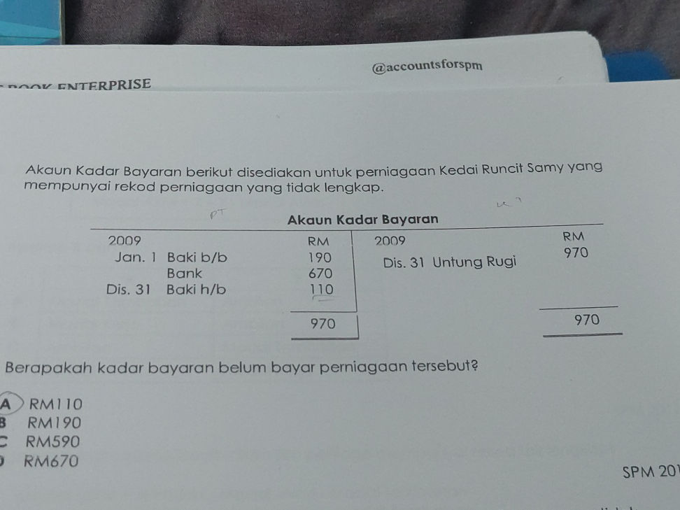 Akaun Kadar Bayaran berikut disediakan untuk | StudyX