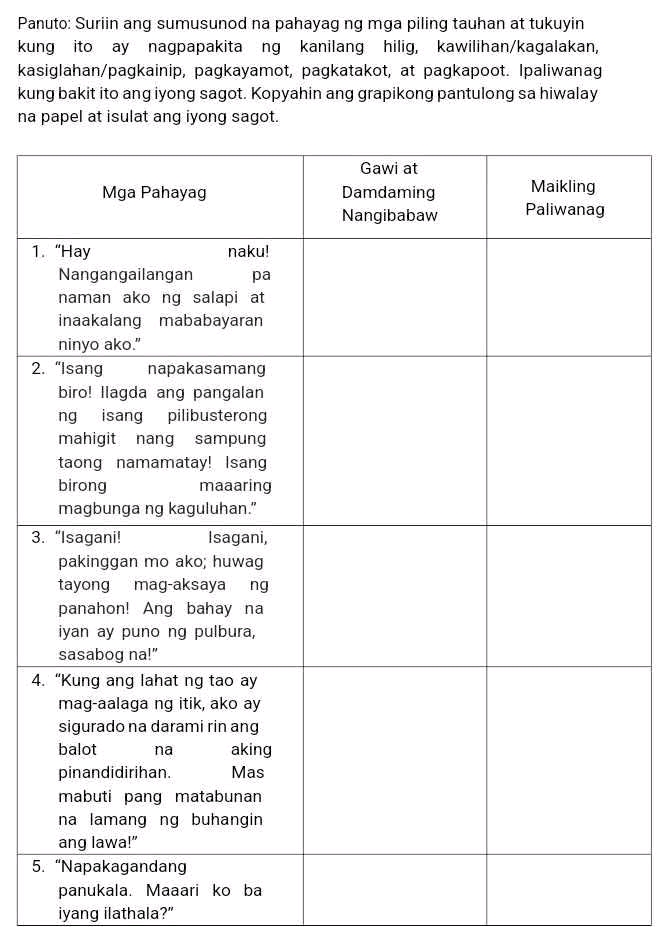 Panuto: Suriin ang sumusunod na pahayag ng | StudyX