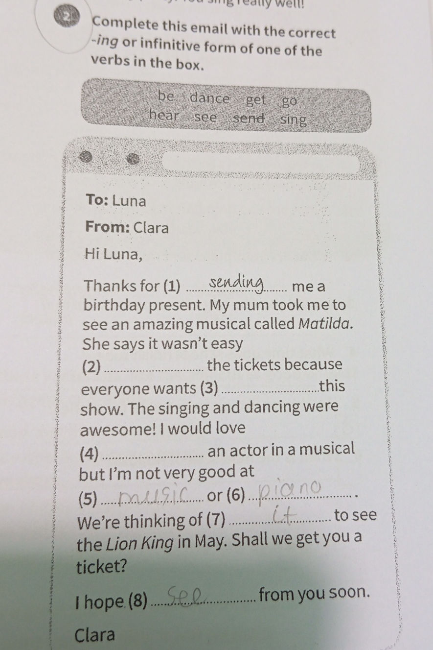 Complete this email with the correct -ing or | StudyX