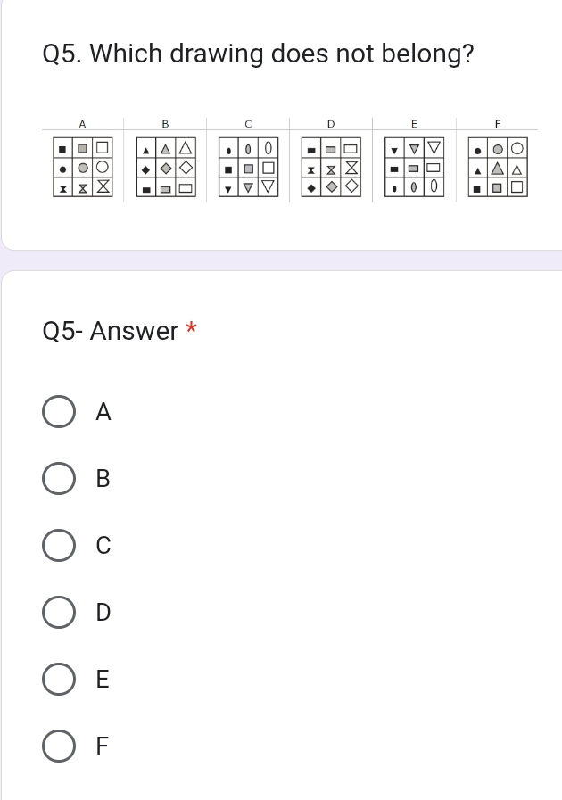 Q5. Which drawing does not belong? A B C D | StudyX
