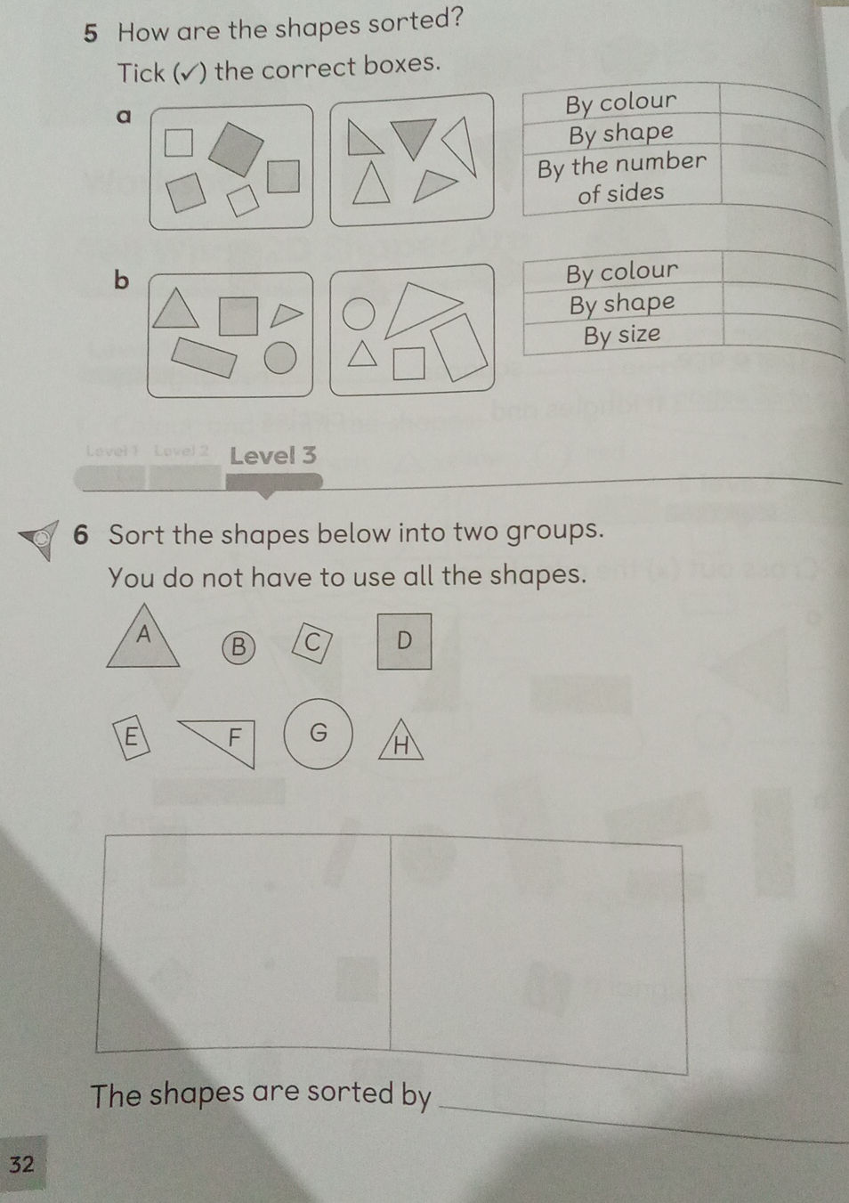 5 How are the shapes sorted? Tick ( ) the | StudyX