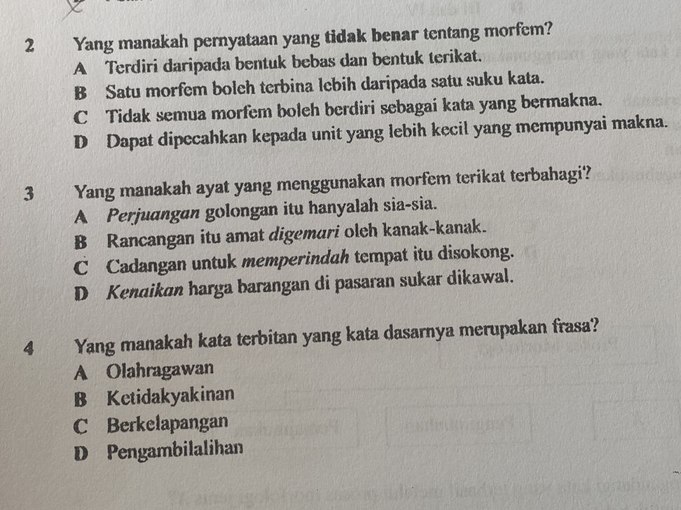 2 Yang manakah pernyataan yang tidak benar | StudyX