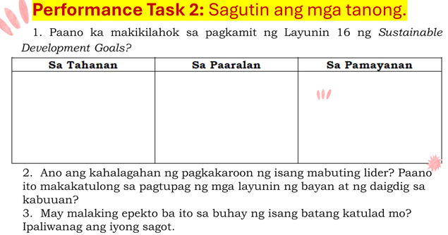 Performance Task 2: Sagutin ang mga tanong. | StudyX