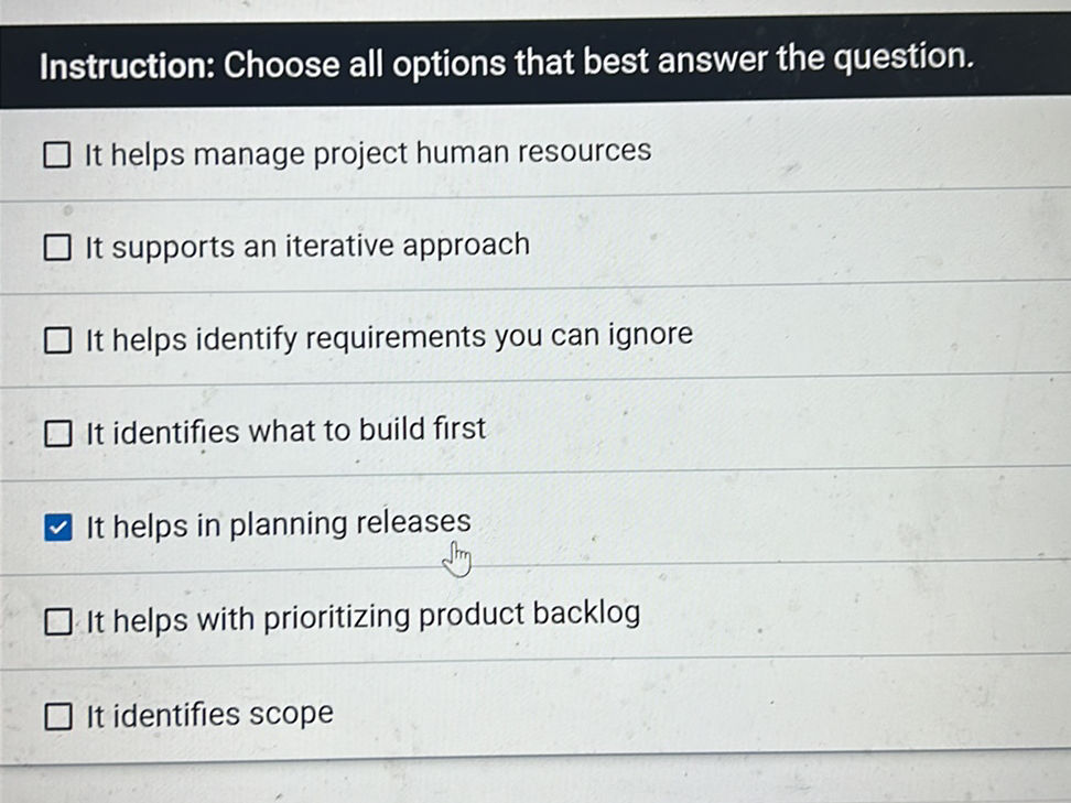 Instruction: Choose all options that best | StudyX