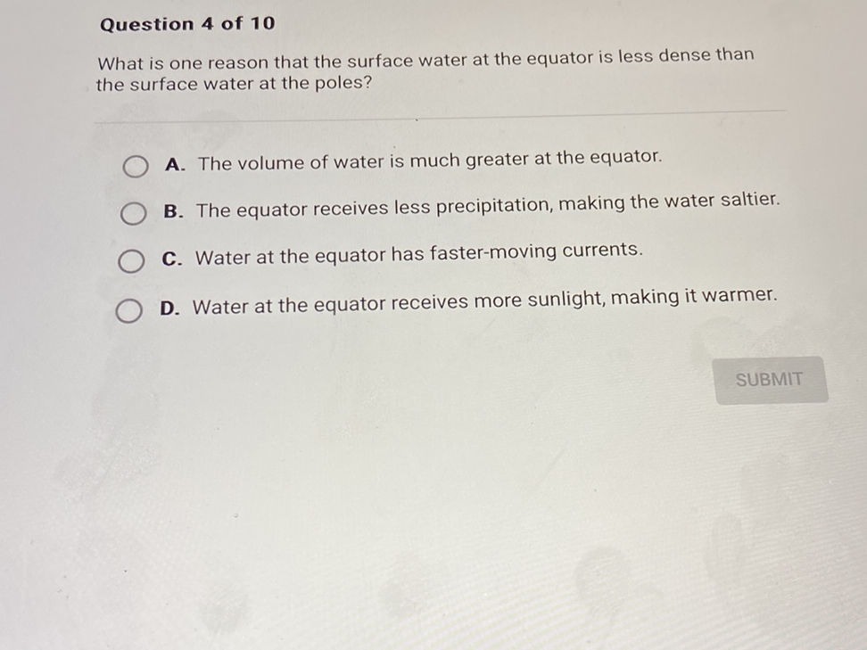 What is one reason that the surface water at | StudyX