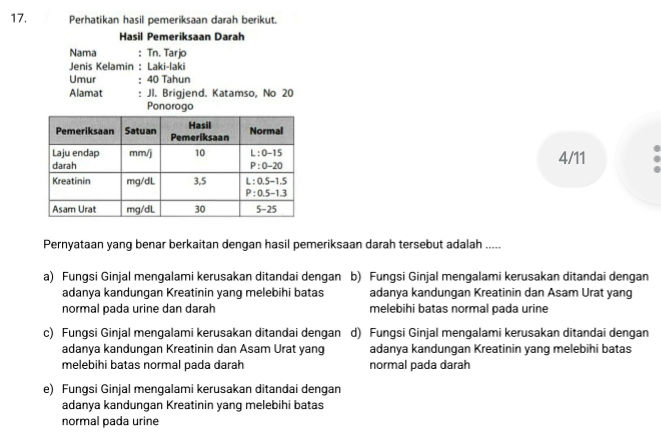 Perhatikan hasil pemeriksaan darah berikut. | StudyX