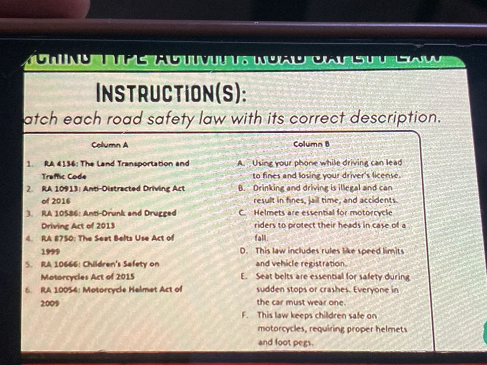 Match each road safety law with its correct | StudyX