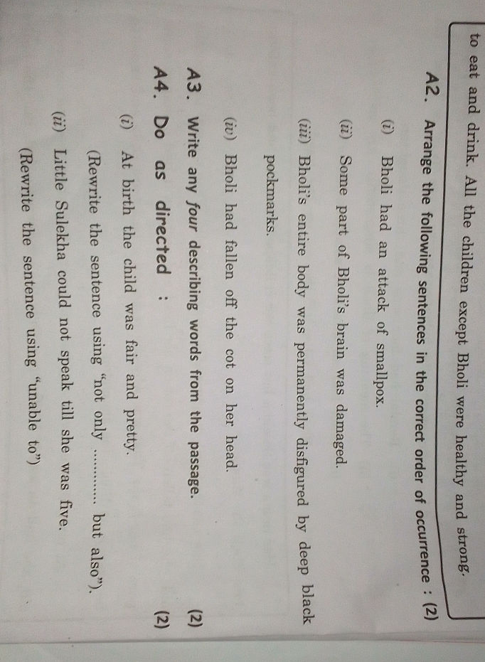 A2. Arrange the following sentences in the | StudyX