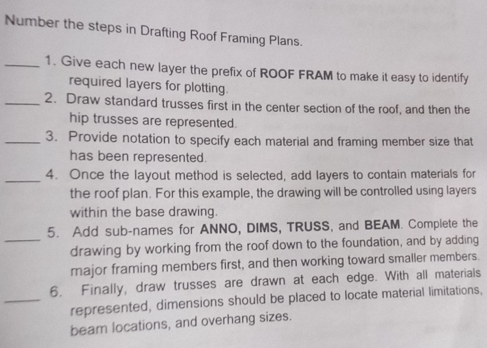 Number the steps in Drafting Roof Framing | StudyX