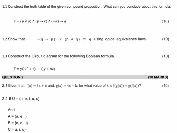 1.1 Construct the truth table of the given | StudyX