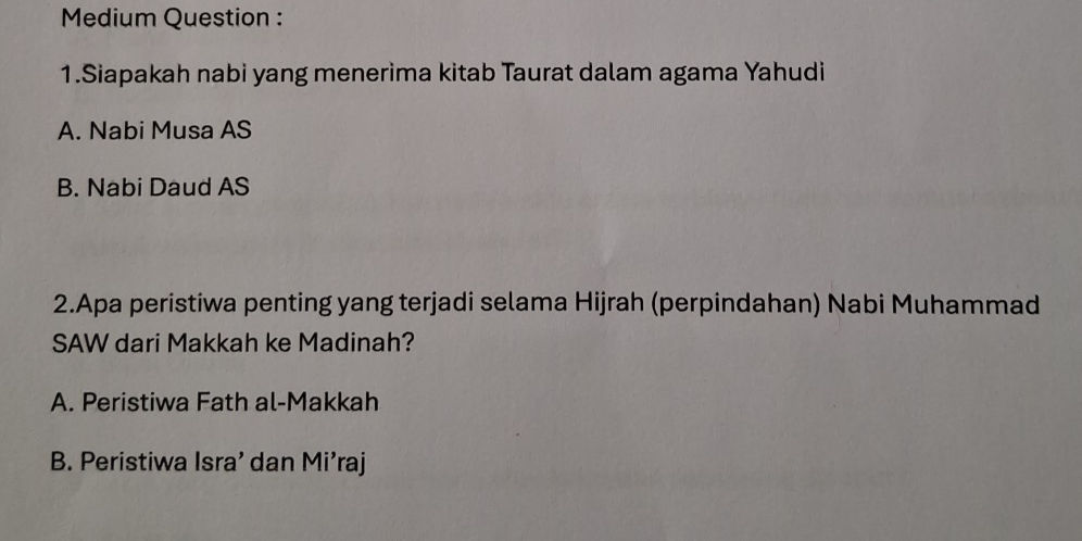 1. Siapakah nabi yang menerima kitab Taurat | StudyX