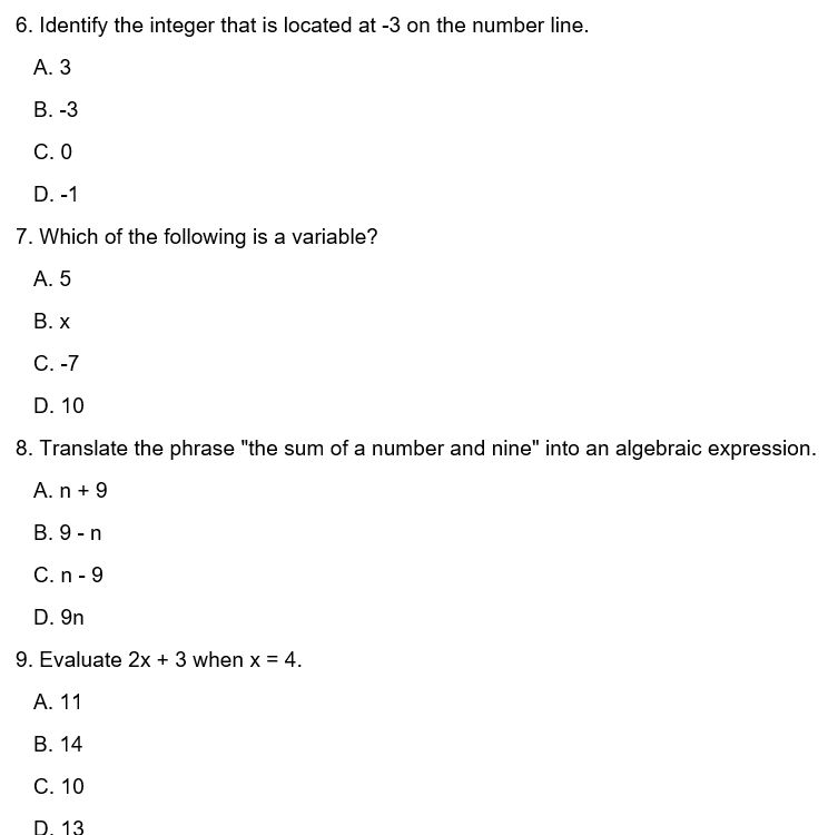 6. Identify the integer that is located at | StudyX