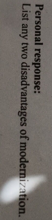 Personal response: List any two | StudyX