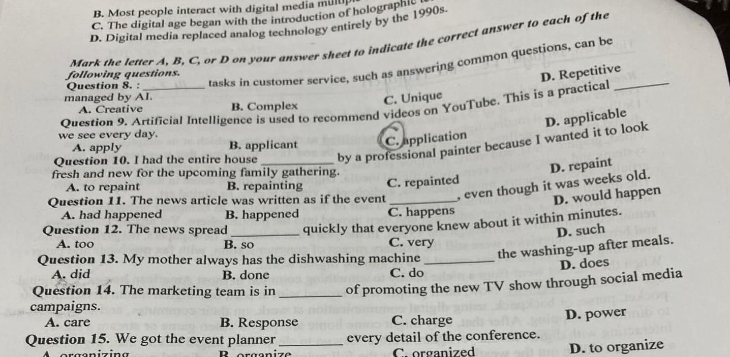 Question 8: tasks in customer service, | StudyX