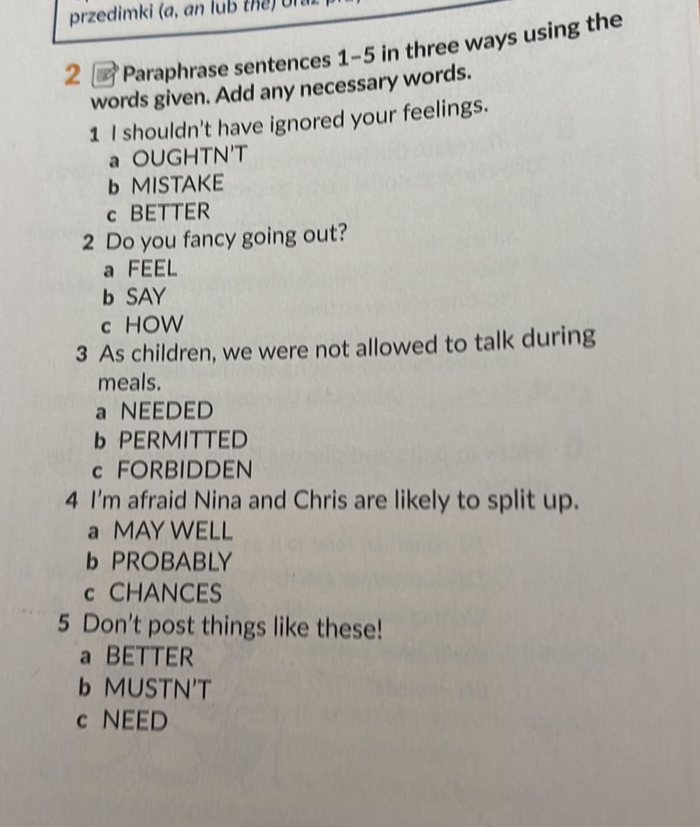 2 Paraphrase sentences 1-5 in three ways | StudyX