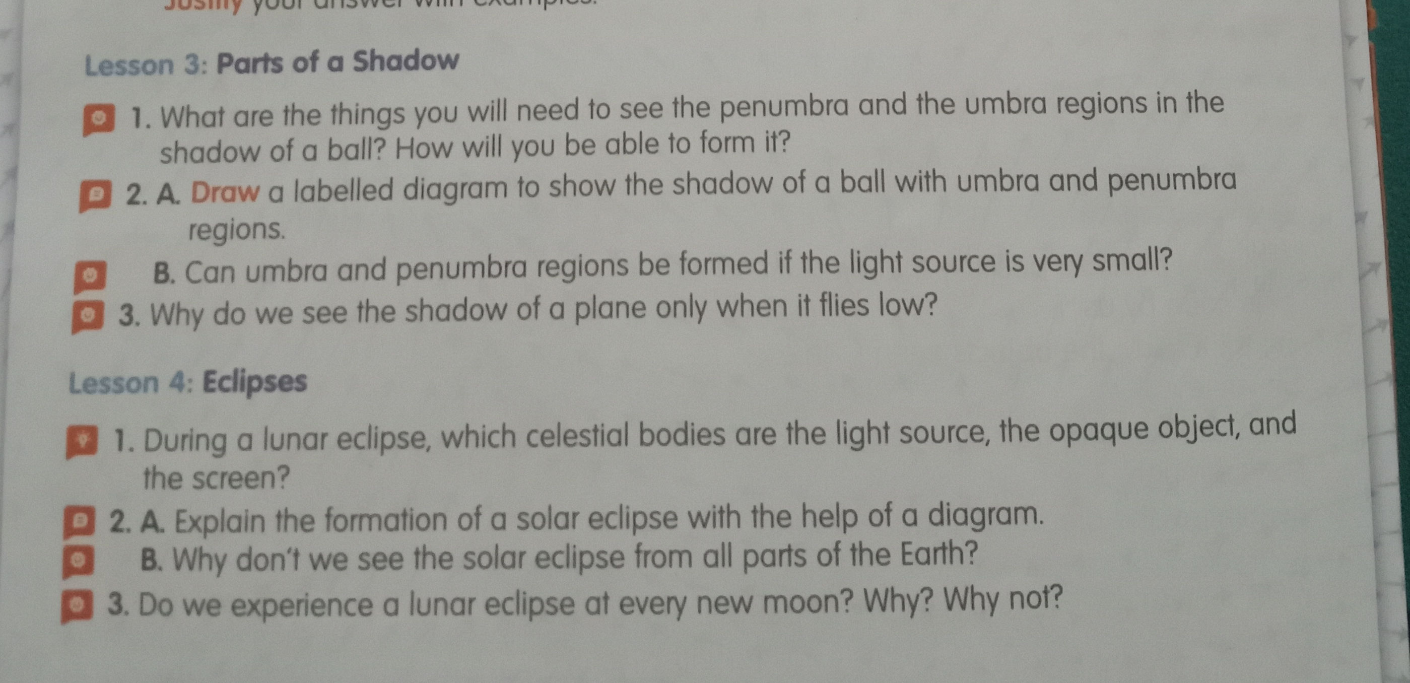 Lesson 3: Parts of a Shadow 1. What are the | StudyX